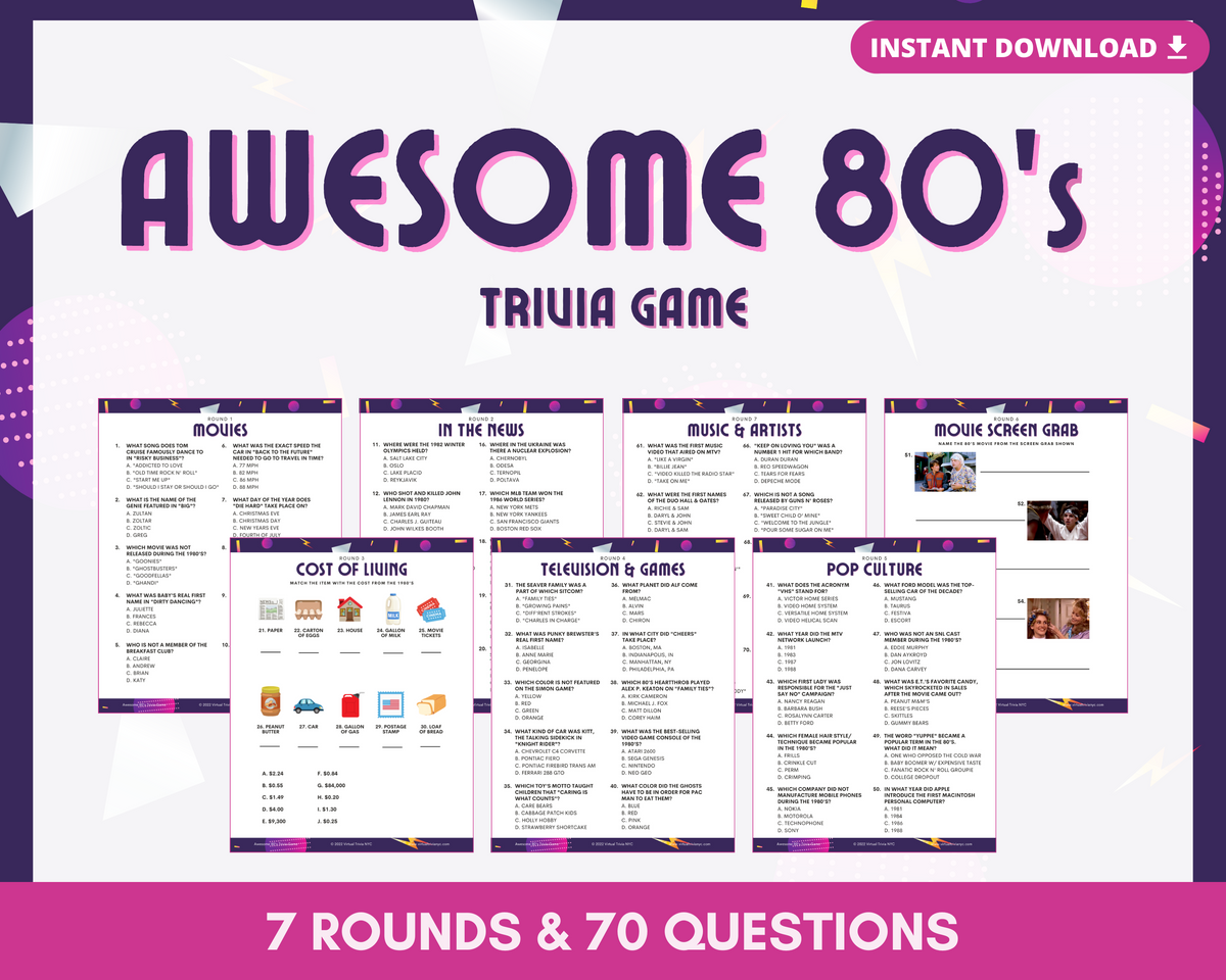 Awesome 80's Trivia Printable Game – Trivia Fox Games