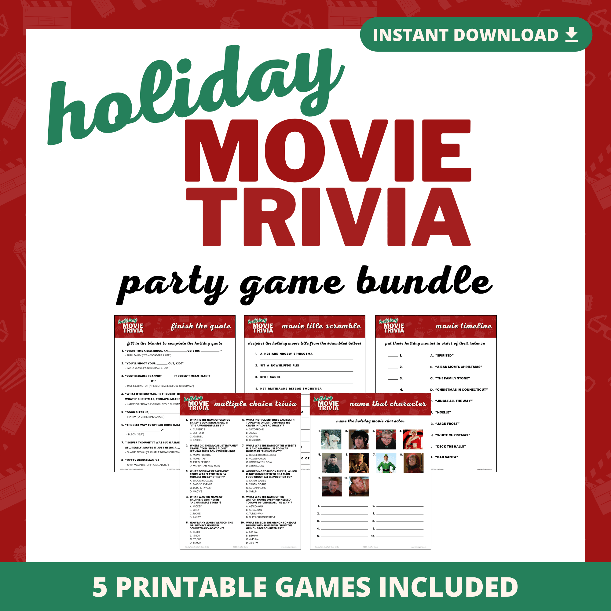 Holiday Movie Trivia Printable Game Bundle – Trivia Fox Games