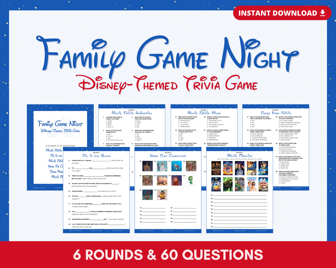 DISNEY TRIVIA PRINTABLE GAME – Trivia Fox Games